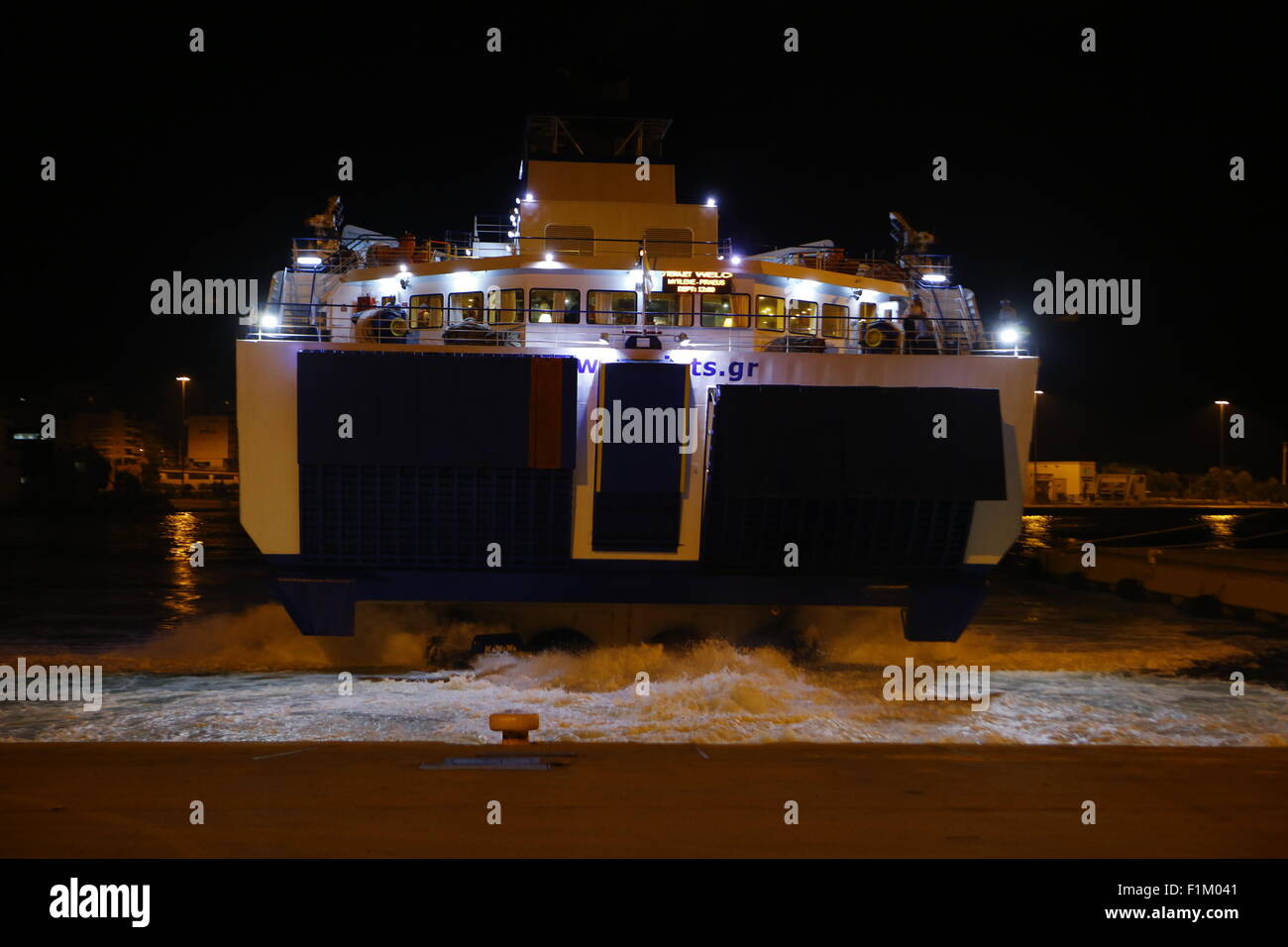 Piraeus, Greece. 03rd Sep, 2015. The Tera Jet ferry arrives with the ...