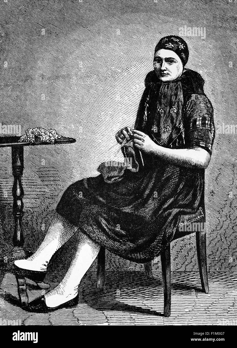 19th Century German Peasant Woman knitting in Oldenburg, in the state ...