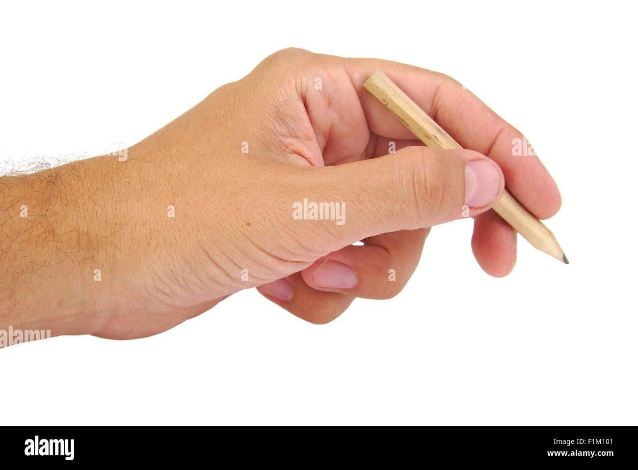 Man hand with a pencil isolated on a white background Stock Photo - Alamy