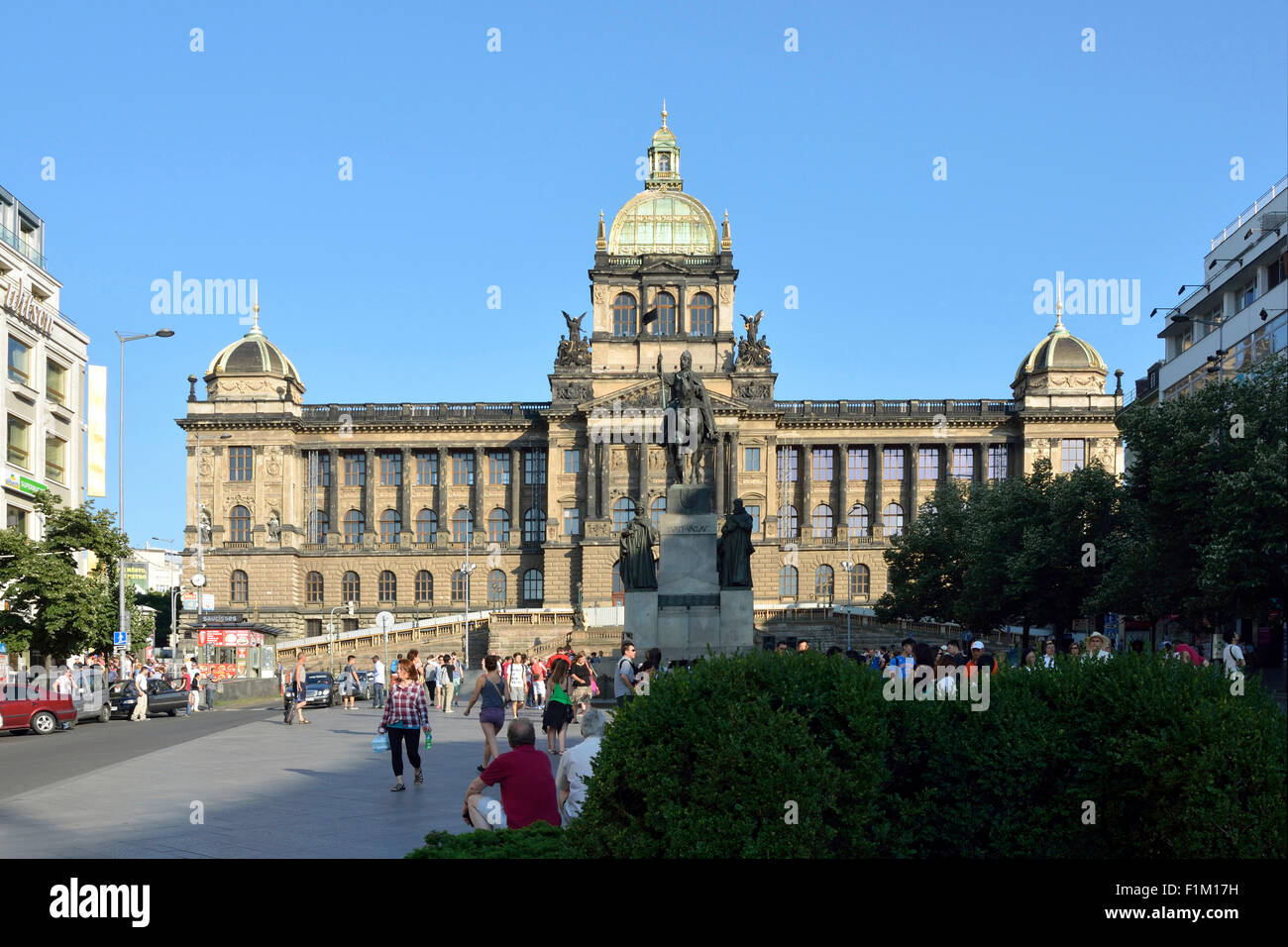 National museum on the Wenceslas Square with the Wenceslas Monument in ...