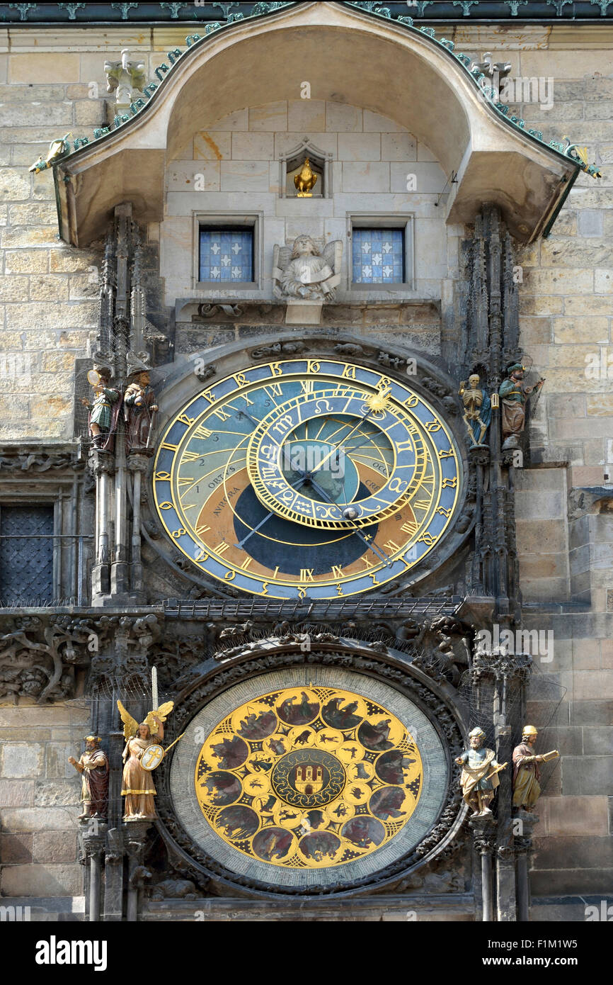 Astronomical clock at the Old Town Hall of Prague in the Czech Republic ...