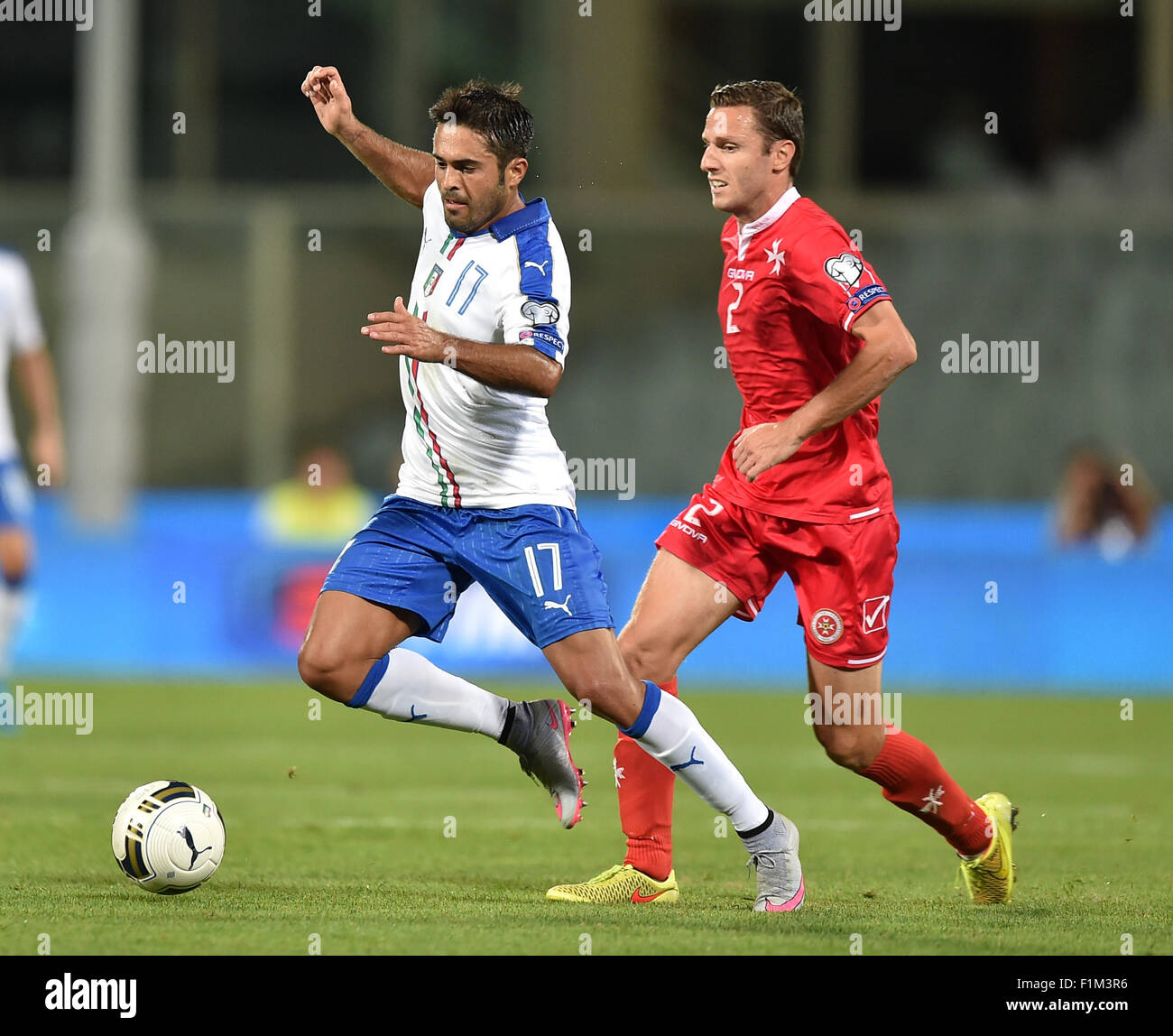 Florence, Italy. 3rd Sep, 2015. Eder Martins (L) of Italy vies with ...