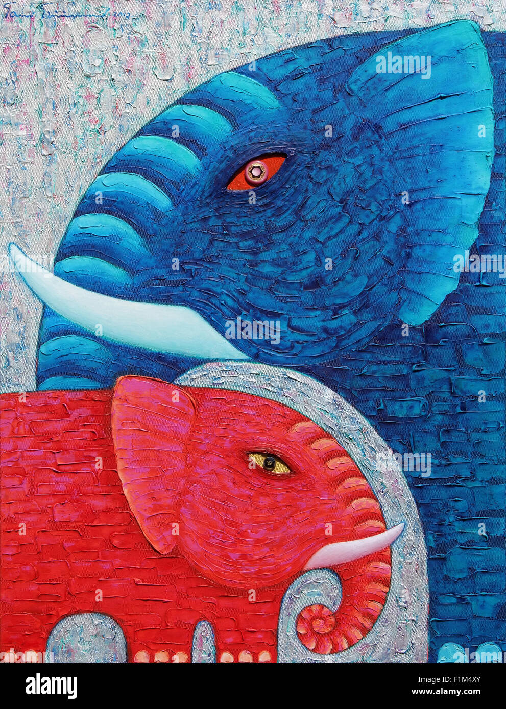 Red and Blue Elephant 1, Original acrylic painting on canvas Stock ...