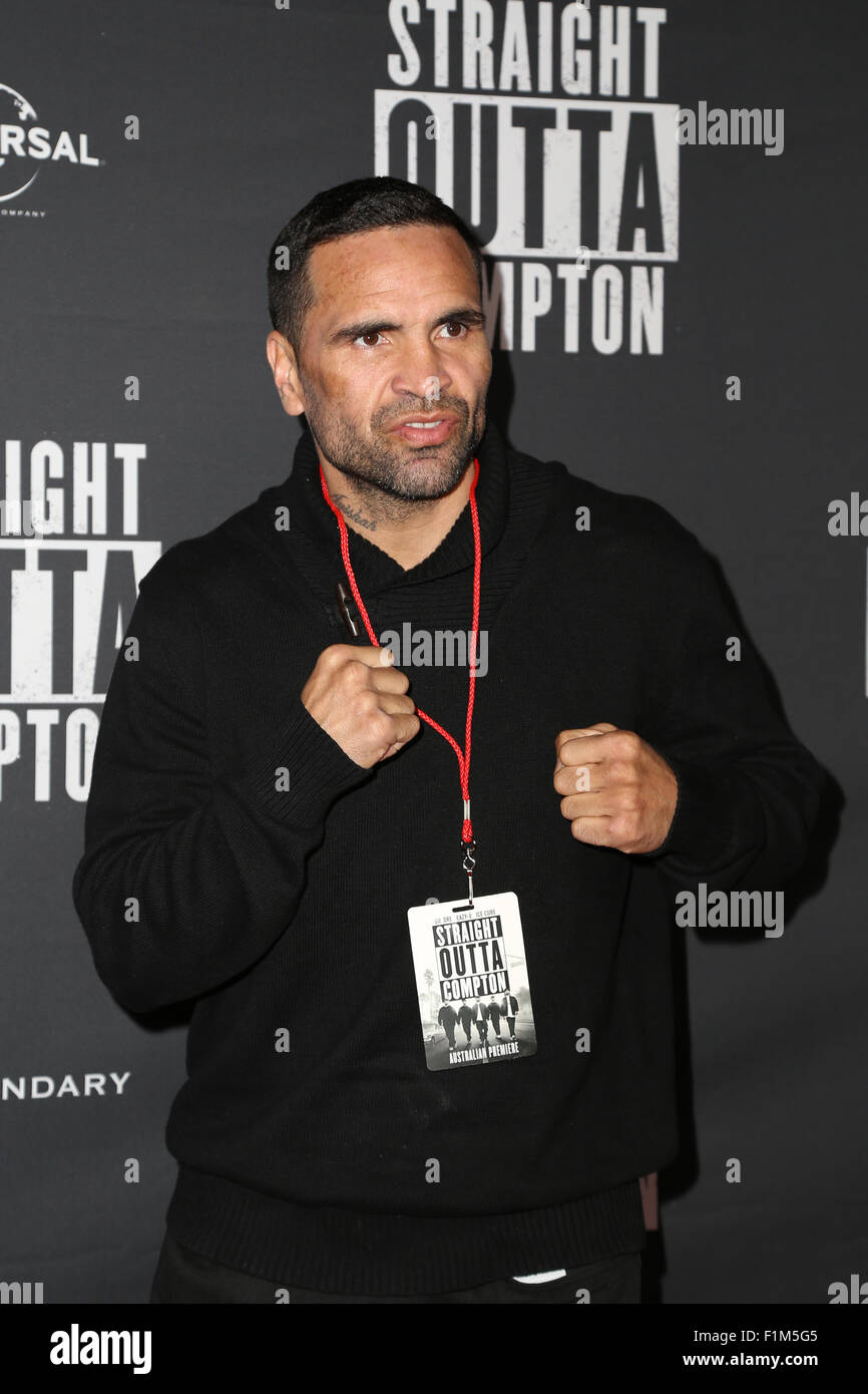 Sydney, Australia. 1 September 2015. Boxer Anthony Mundine on the red ...