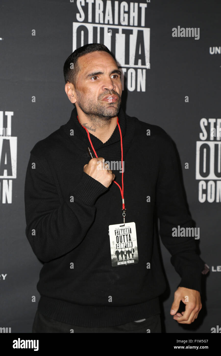 Sydney, Australia. 1 September 2015. Boxer Anthony Mundine on the red ...