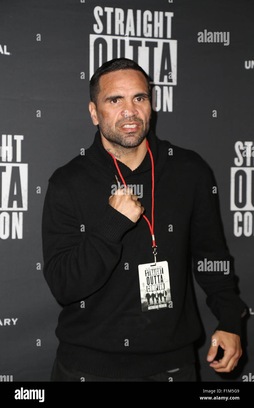 Sydney, Australia. 1 September 2015. Boxer Anthony Mundine on the red ...
