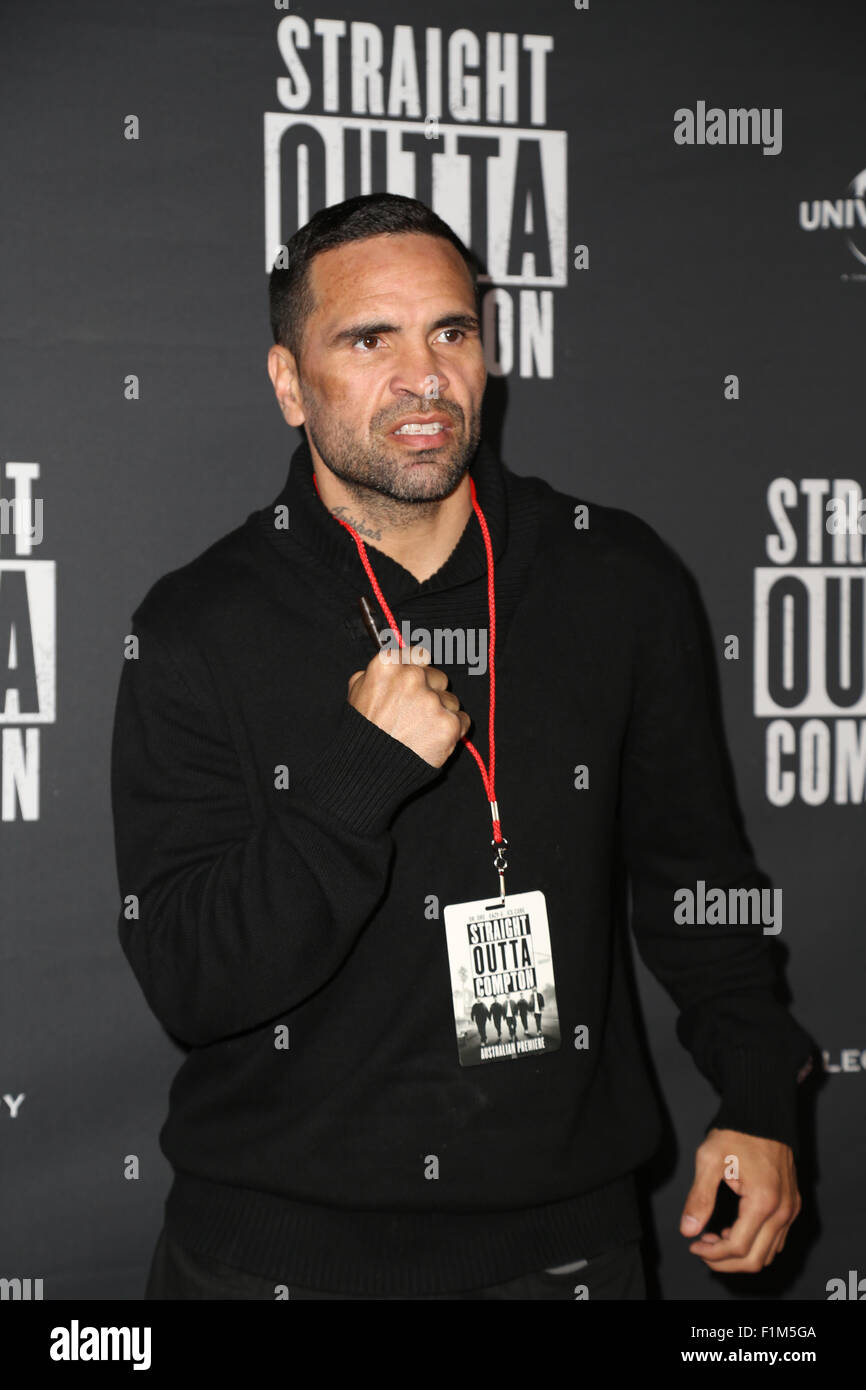 Sydney, Australia. 1 September 2015. Boxer Anthony Mundine on the red ...