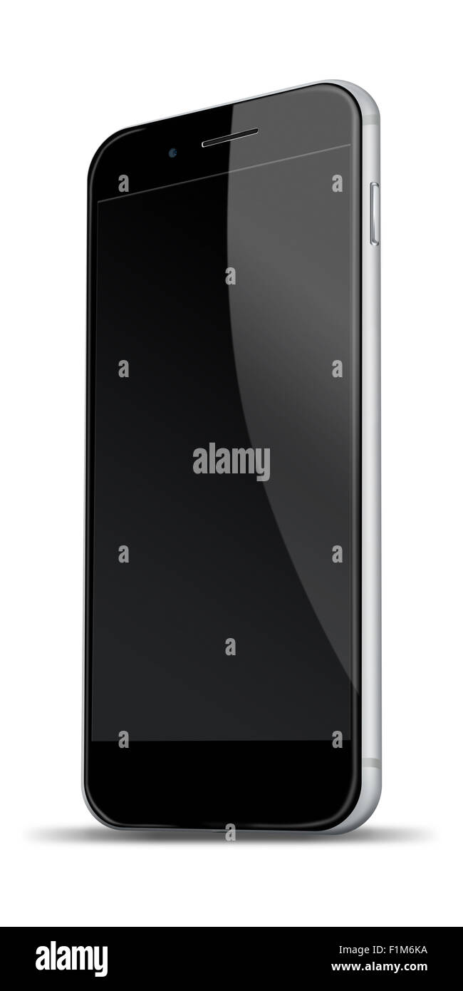 Realistic mobile phone with black screen and shadows isolated on white ...