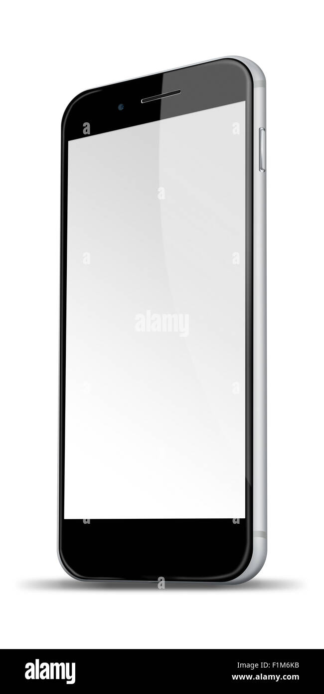 Realistic mobile phone with blank screen and shadows isolated on white ...