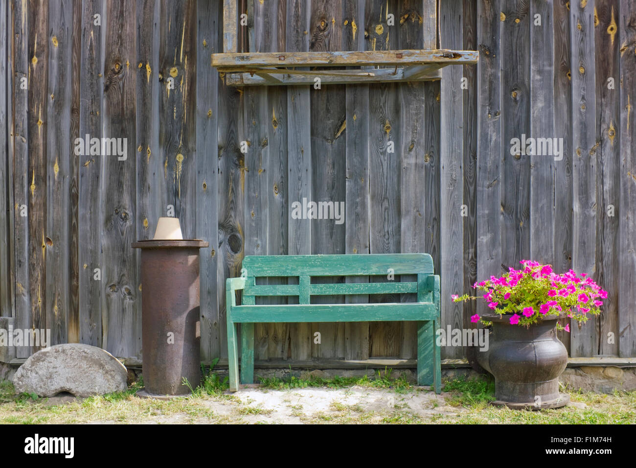 Smoking area near the rural wooden house. Summer sunny day Stock Photo ...