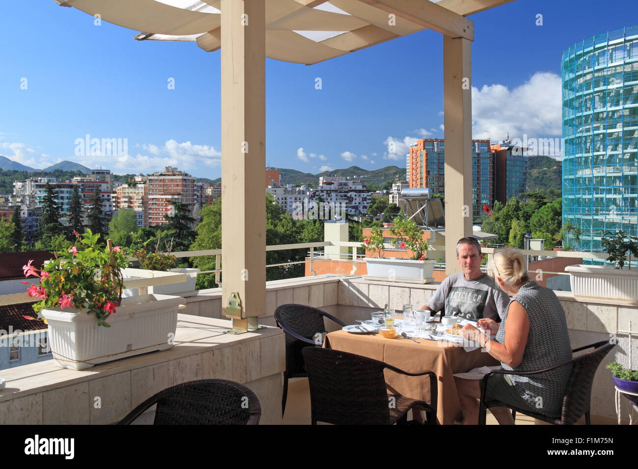 Rooftop breakfast at the Hotel Vila Alba, Rruga Xhorxhi Martini, Tirana ...