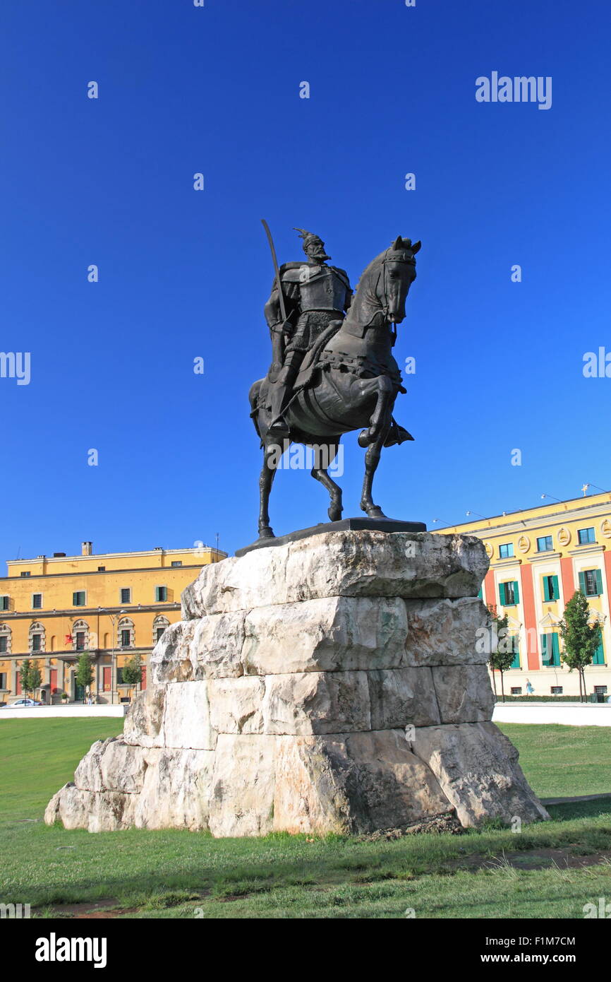 Statue of Skanderbeg, Skanderbeg Square, Tirana, Albania, Balkans ...