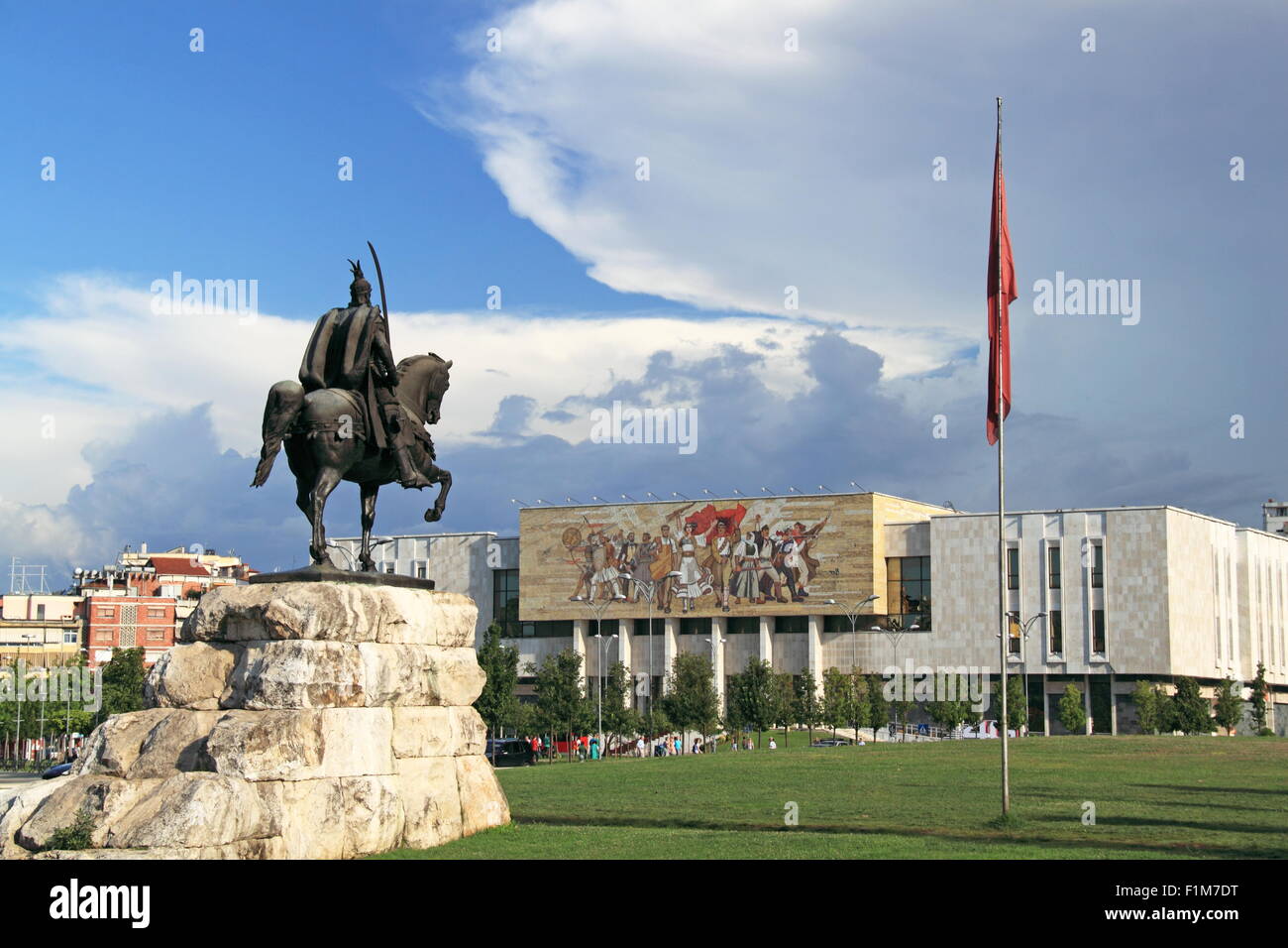 Statue of Skanderbeg and National Historical Museum, Skanderbeg Square ...