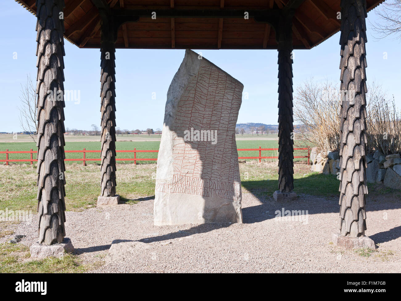 Ancient characters carved in the Rök Runestone. The stone featuring the ...