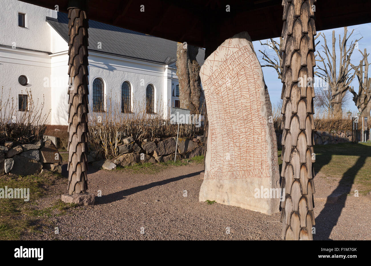 Ancient characters carved in the Rök Runestone. The stone featuring the ...