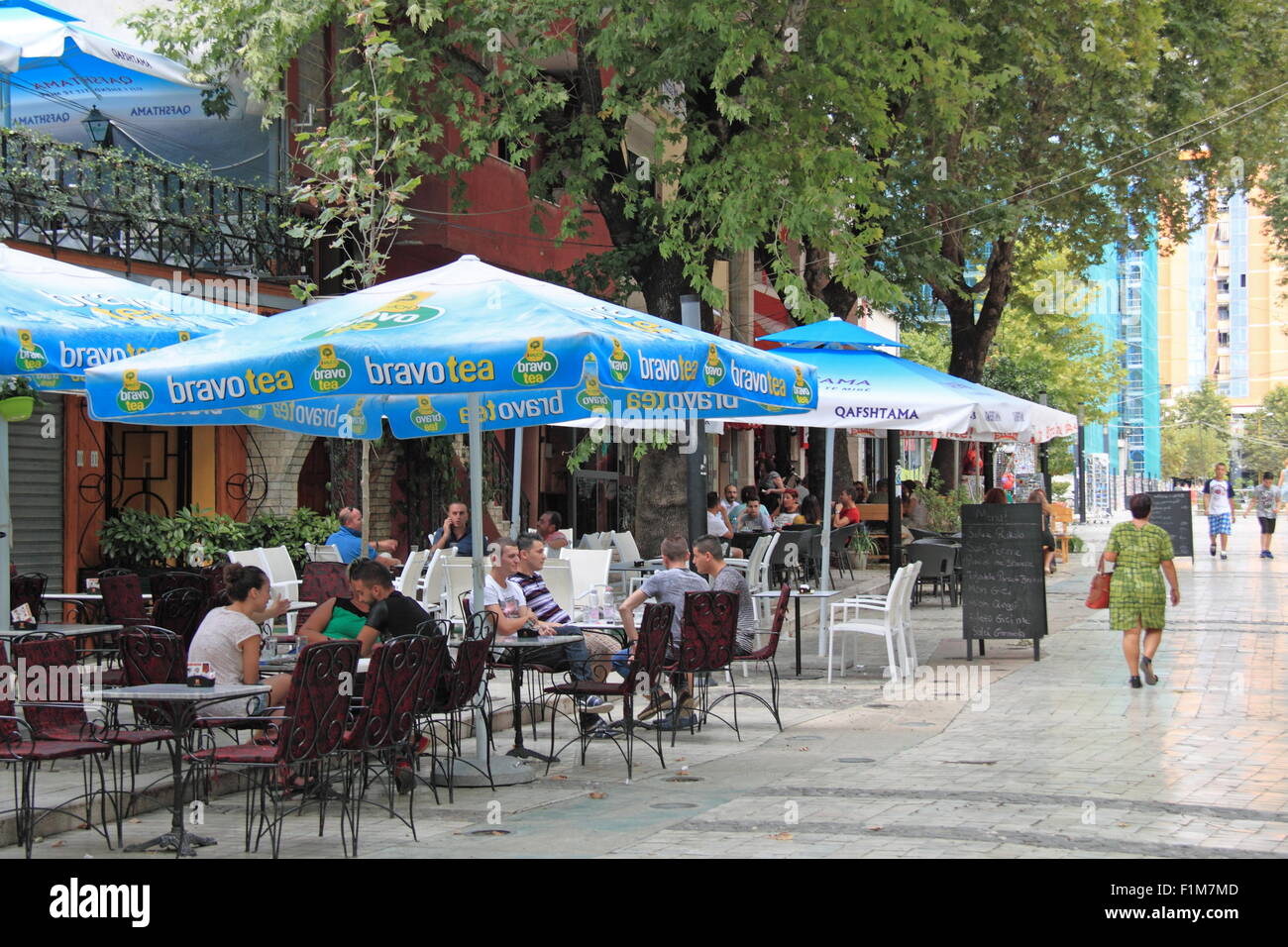 Pedestrianised street of Rruga Murat Toptani, Tirana, Albania, Balkans ...