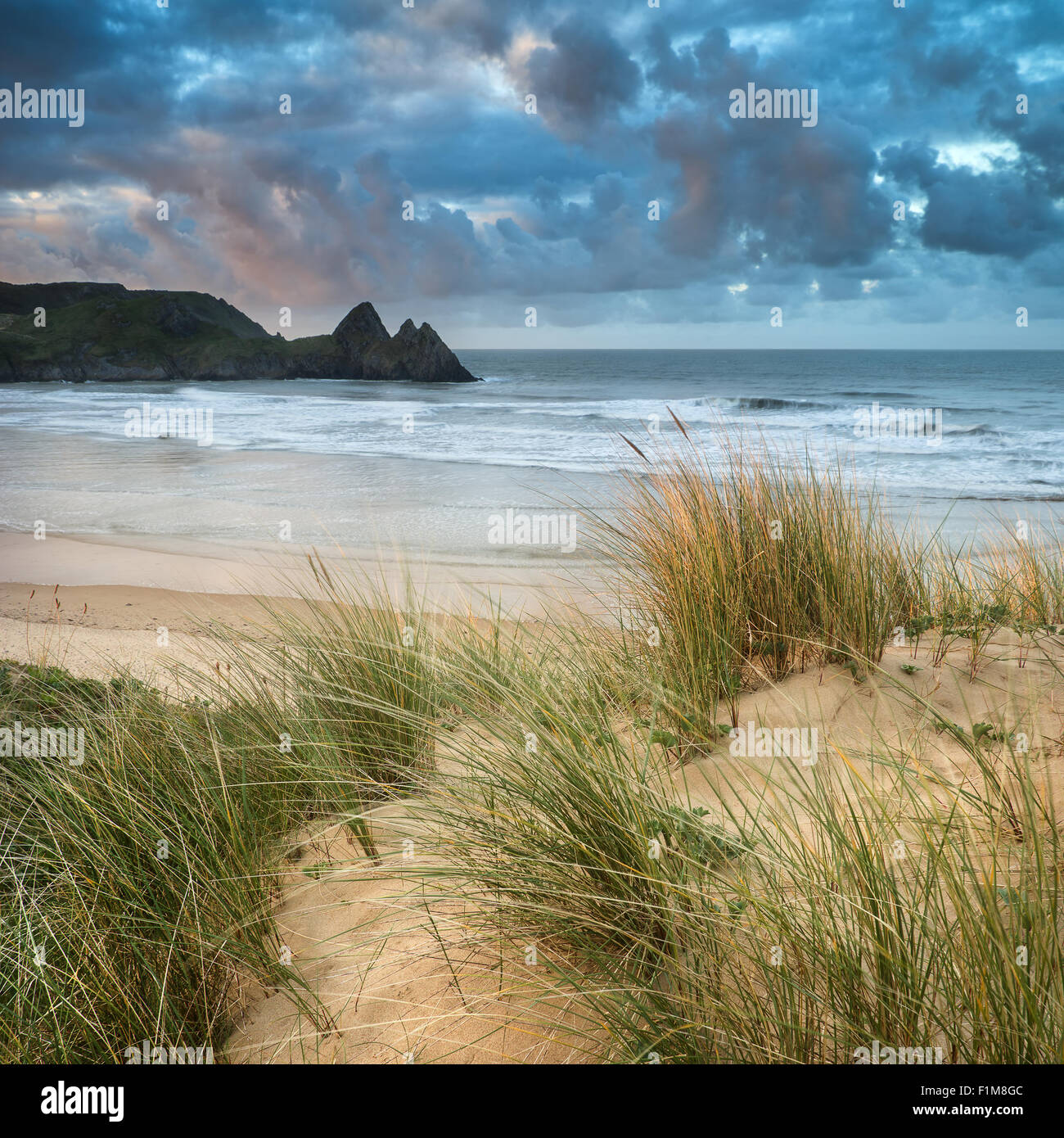 Beautiful Summer morning landscape over yellow sandy beach Stock Photo ...
