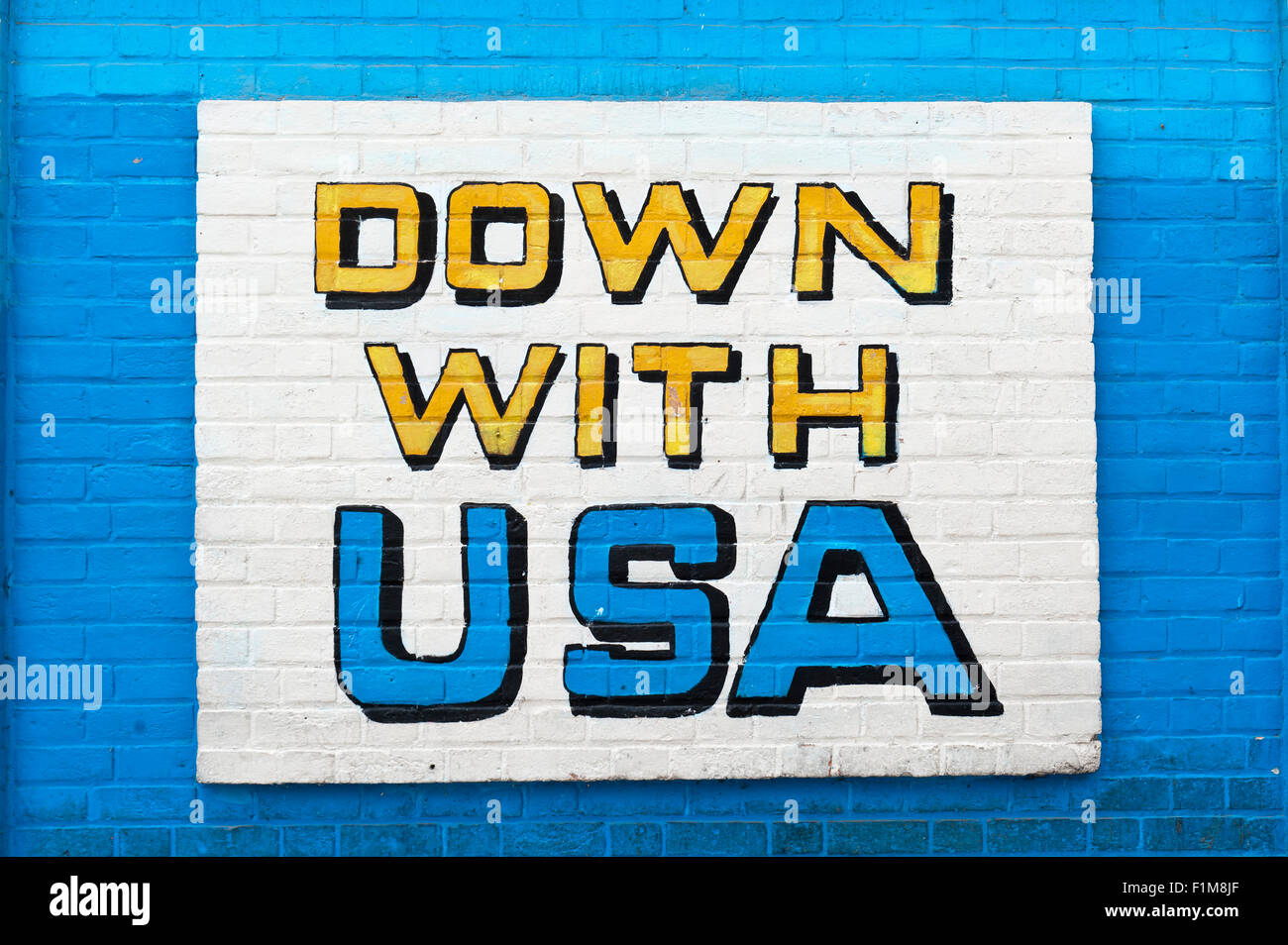 Down with USA, graffiti on a wall, former Embassy of the United States ...