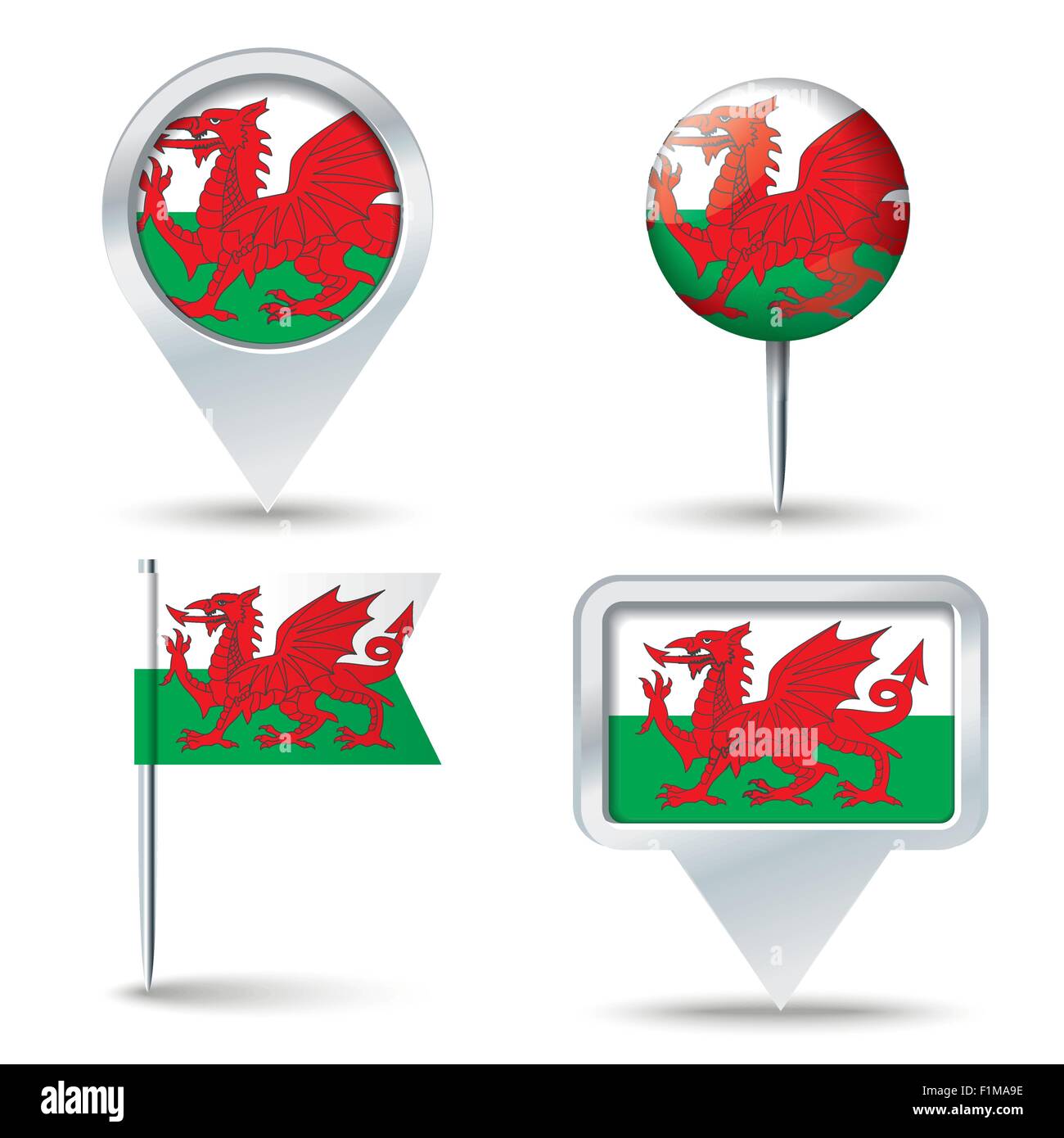 Map pins with flag of Wales - vector illustration Stock Vector Image & Art - Alamy