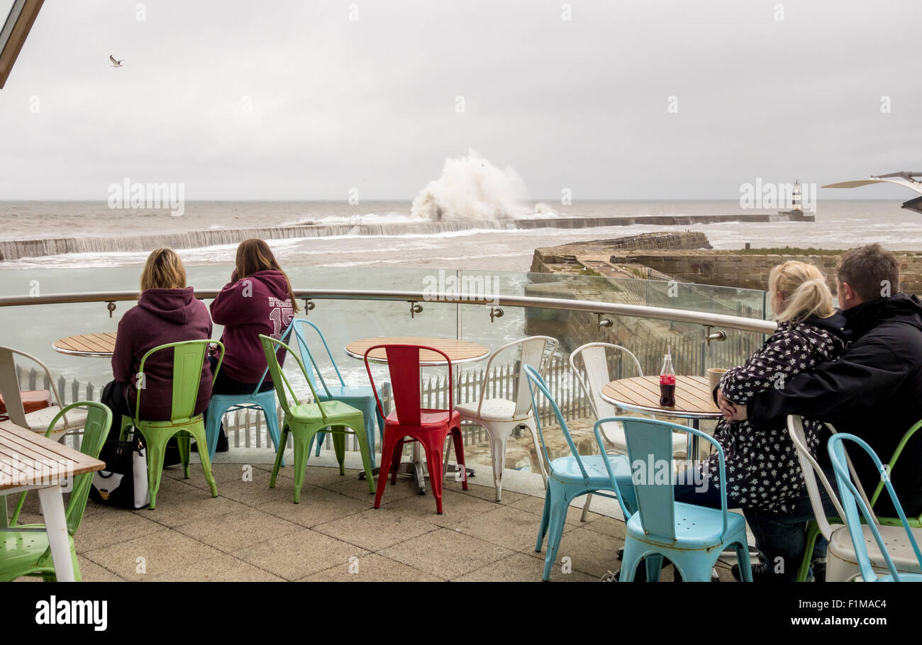 Seaham, County Durham, UK. 04th Sep, 2015. Weather: Wave watching from ...