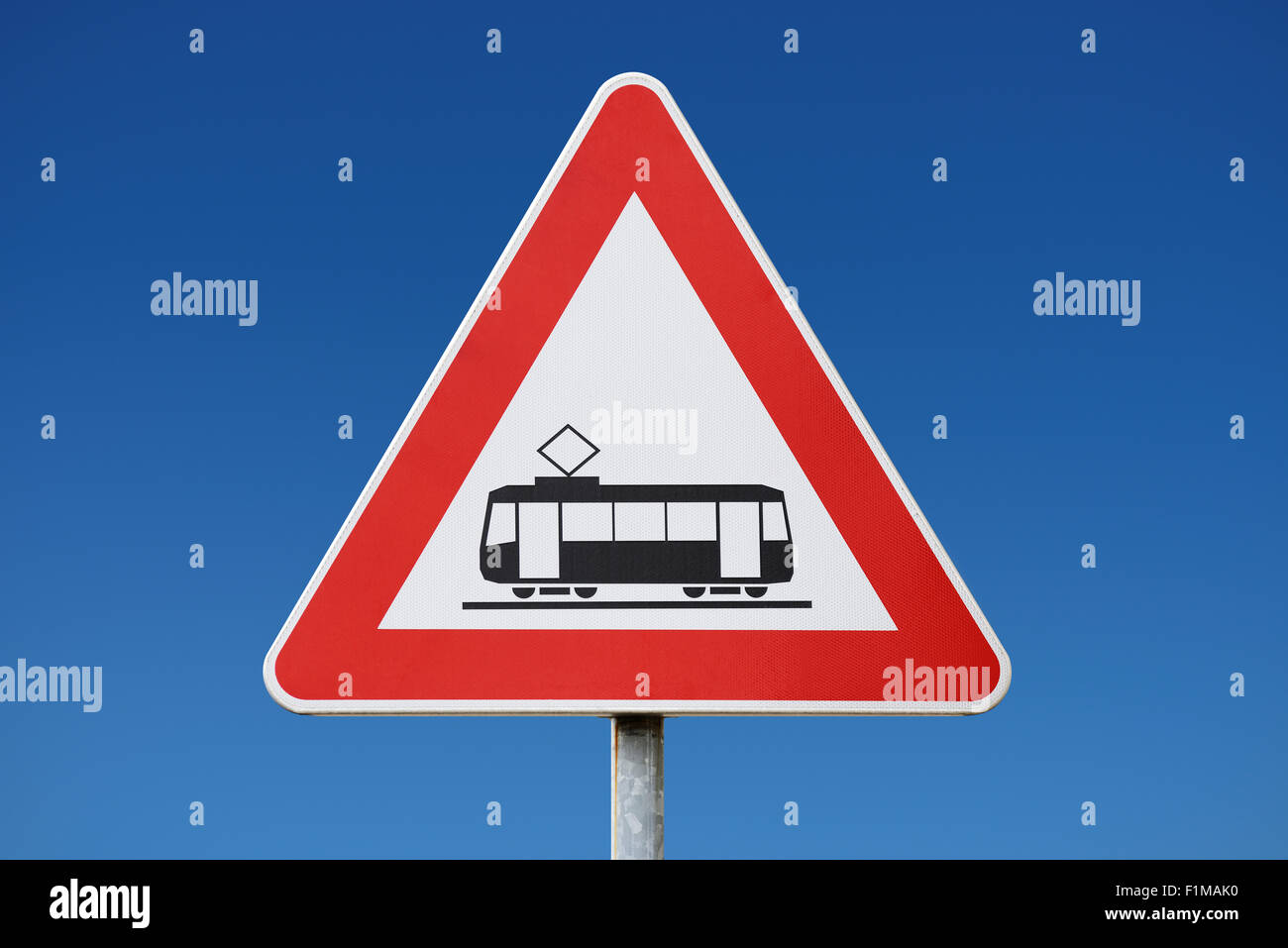 Tram Warning Sign Stock Photo - Alamy