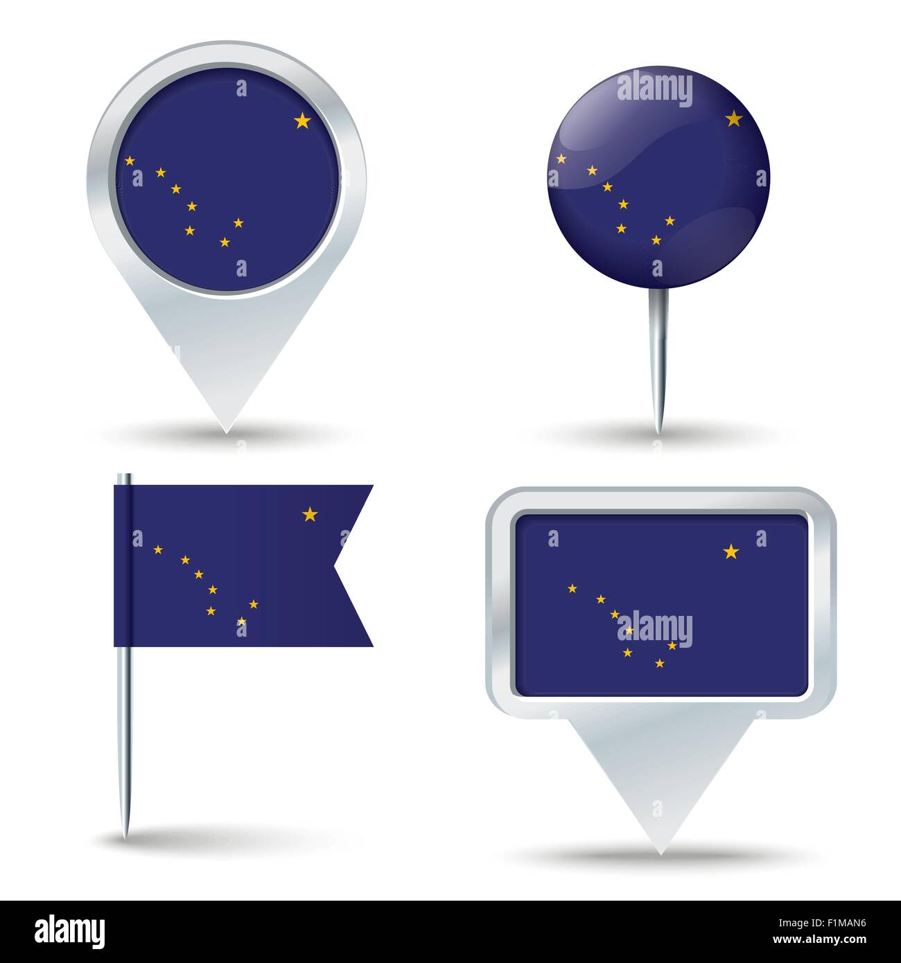 Map pins with flag of Alaska - vector illustration Stock Vector Image ...
