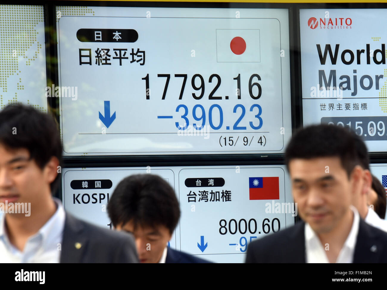 Tokyo, Japan. 4th Sep, 2015. Japanese stocks drop sharply on the Tokyo ...