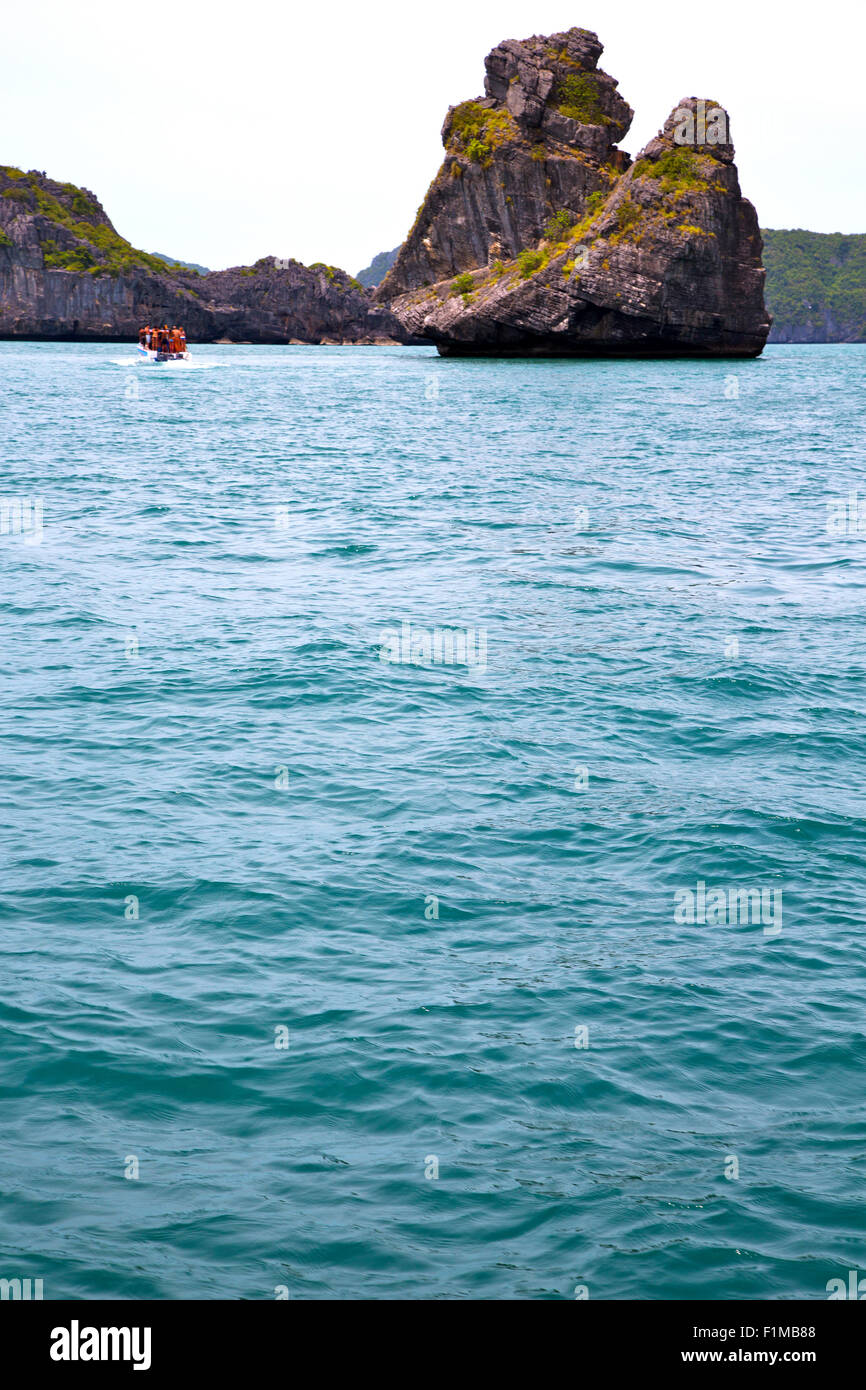 prayer monkey rock in thailand kho phangan bay abstract boat Stock ...