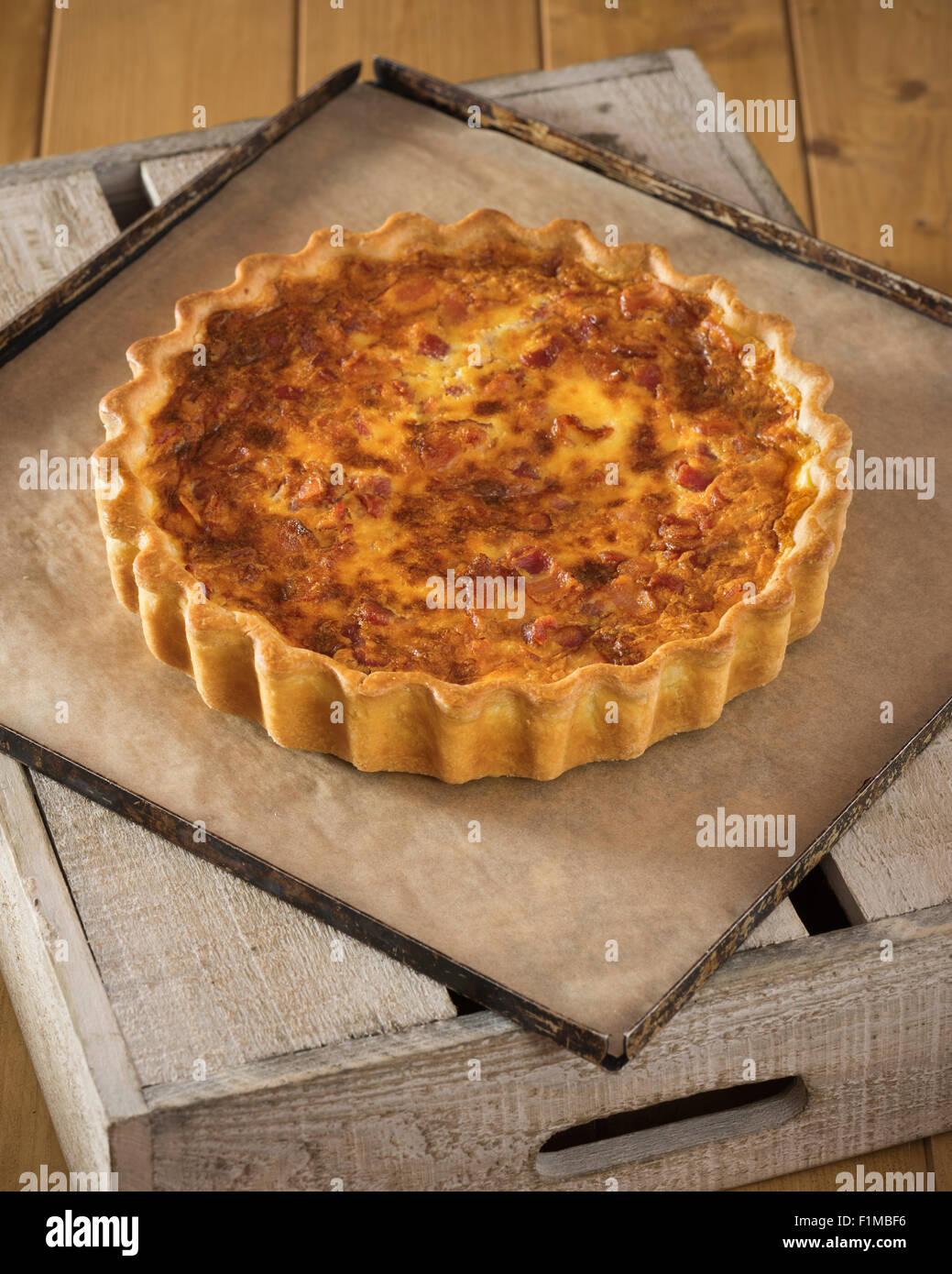Quiche Lorraine. French egg and bacon tart. France Food Stock Photo - Alamy