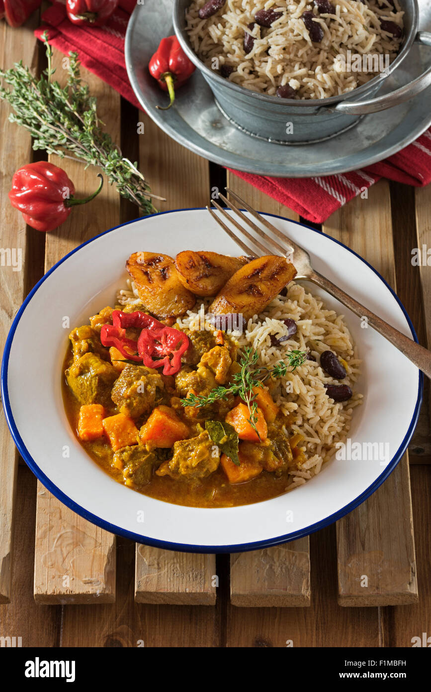 Rice And Peas And Curry Goat