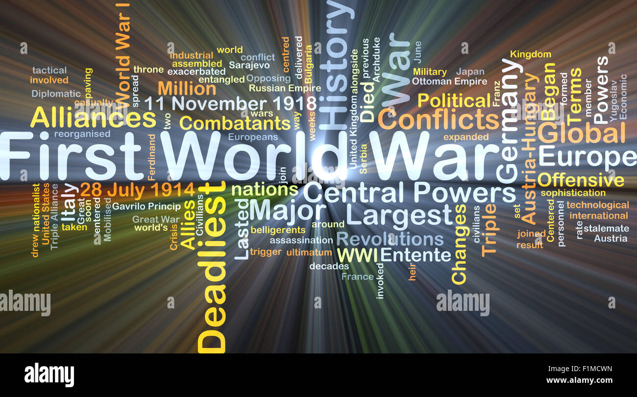 Background concept wordcloud illustration of First World War glowing ...