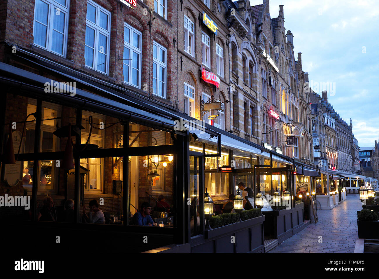 Restaurants lining the Grote Markt, leper, (Ypres) Belgium Stock Photo ...