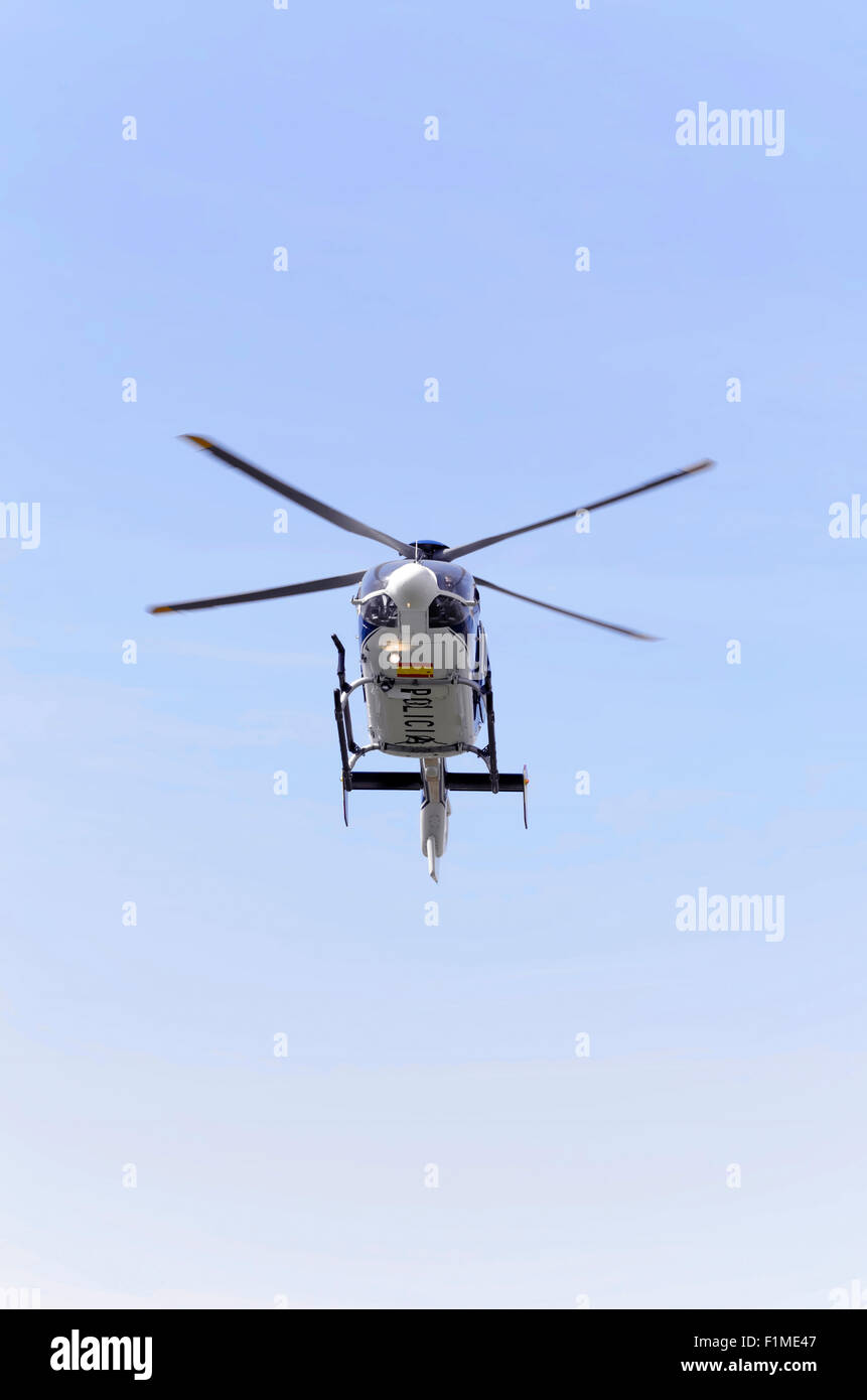 Front view. Helicopter, of spanish police is landing, after their ...