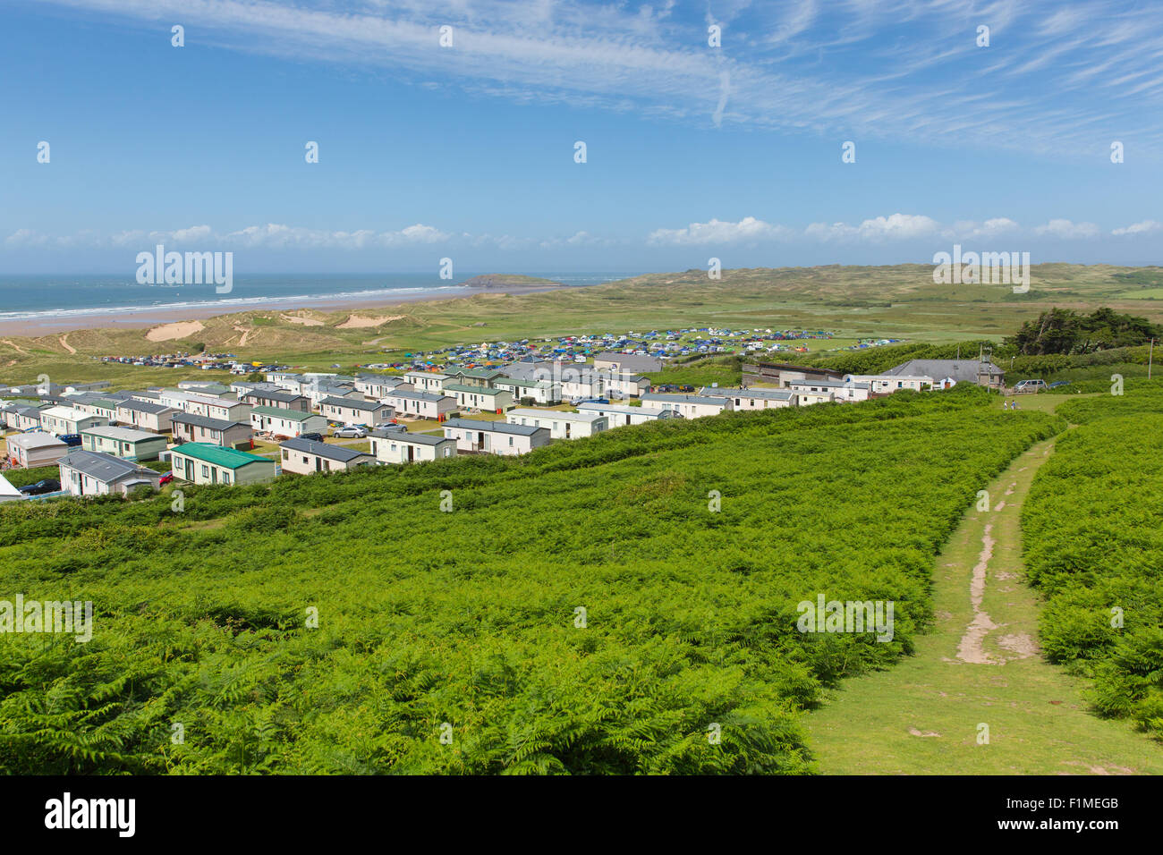 Wales coast path view from Rhossili Down to Hillend The Gower peninsula ...