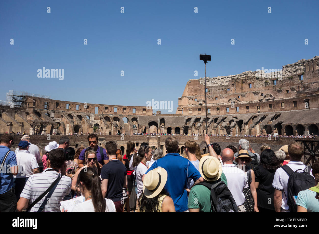 Rome. Italy. Crowds of tourists inside the Roman Colosseum Stock Photo ...