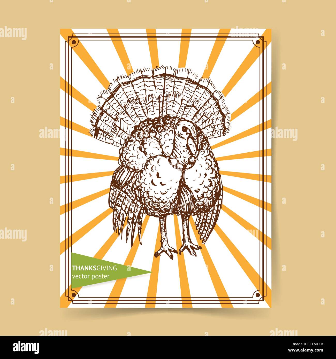 Sketch Thanksgiving turkey in vintage style, vector poster Stock Vector ...