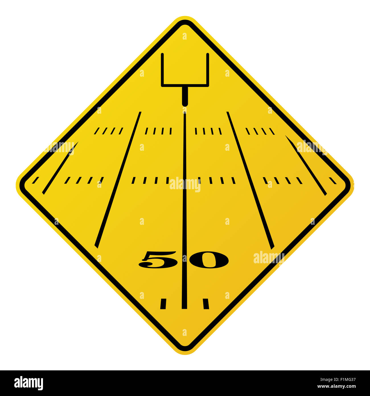 An yellow road sign containing an American football field and field ...