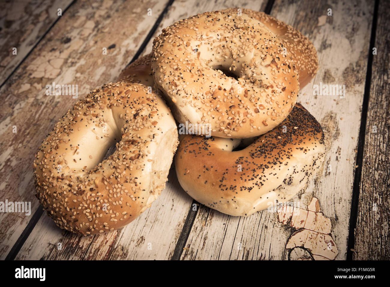 Variety of seeded authentic New York style bagels Stock Photo - Alamy