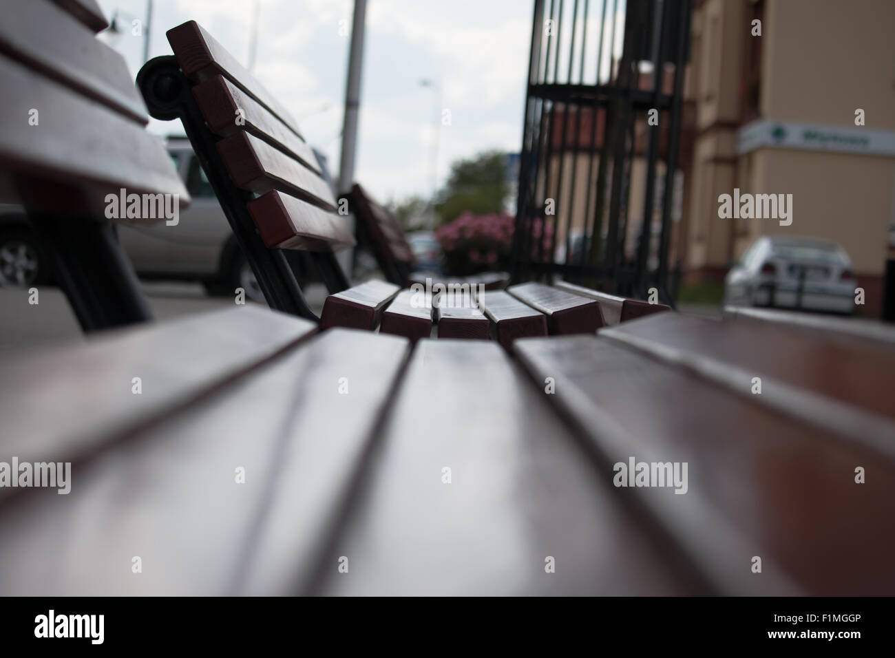 close up of bench in the street Stock Photo - Alamy