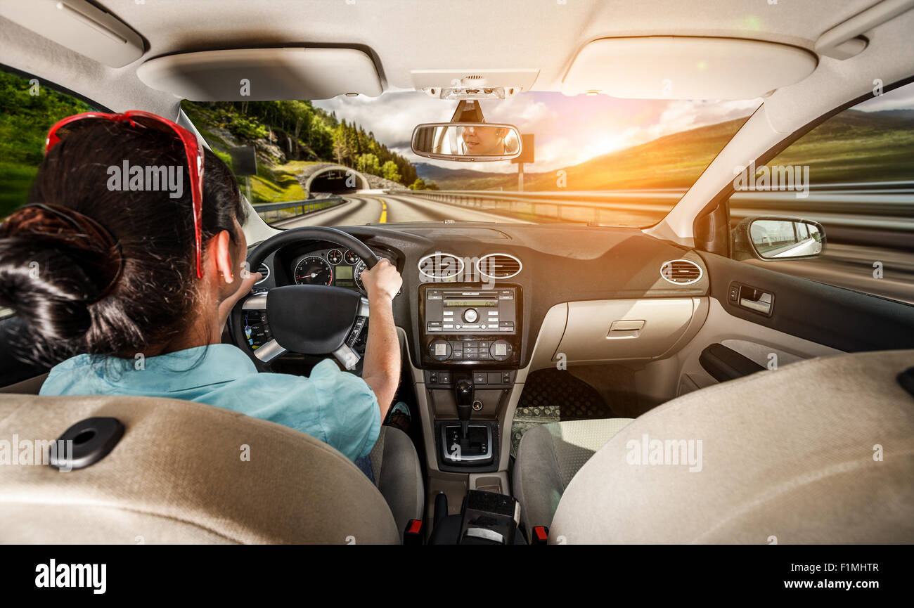 Woman behind steering wheel hi-res stock photography and images - Alamy