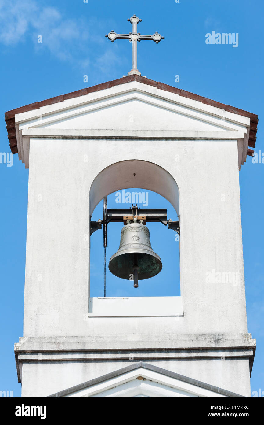 Small bell tower with a bell of a country church i Stock Photo - Alamy
