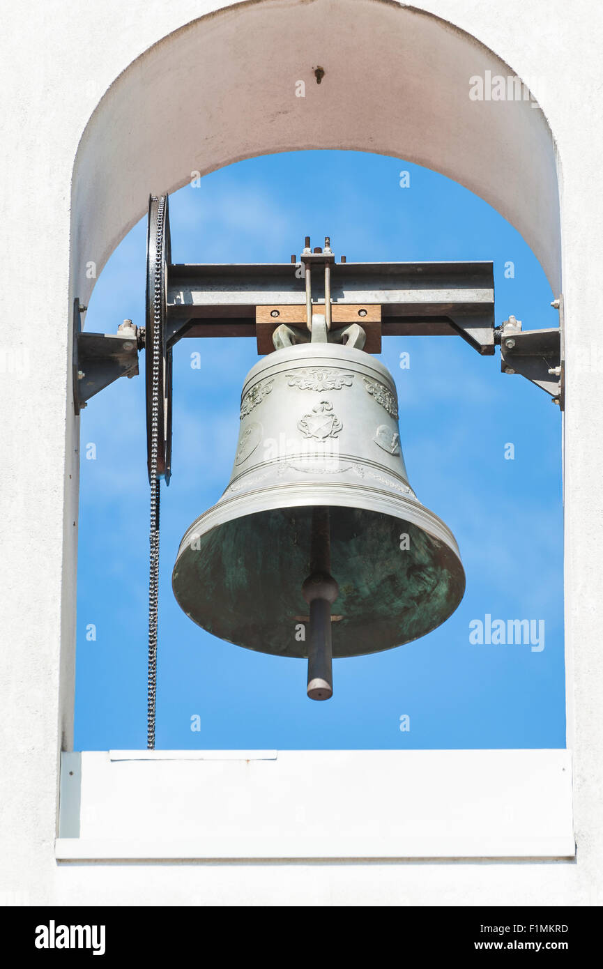 Small bell tower with a bell of a country church i Stock Photo - Alamy