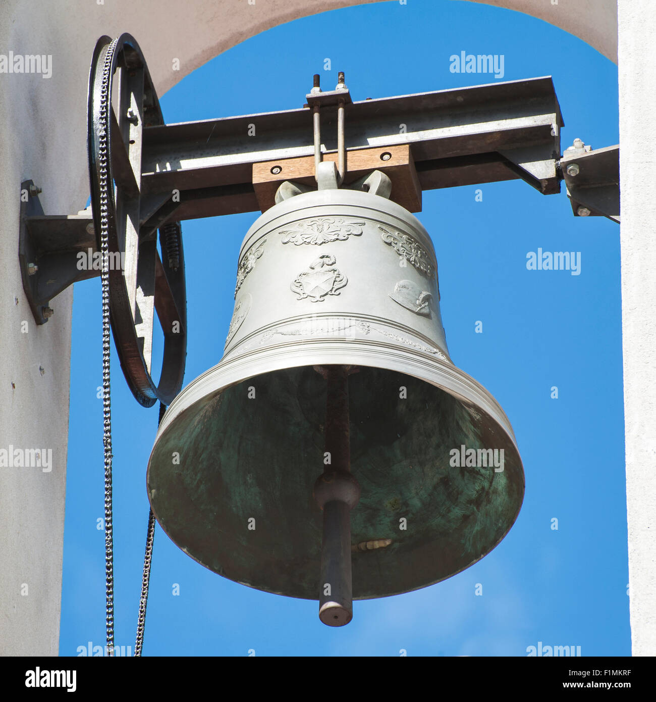 Small bell tower with a bell of a country church i Stock Photo - Alamy