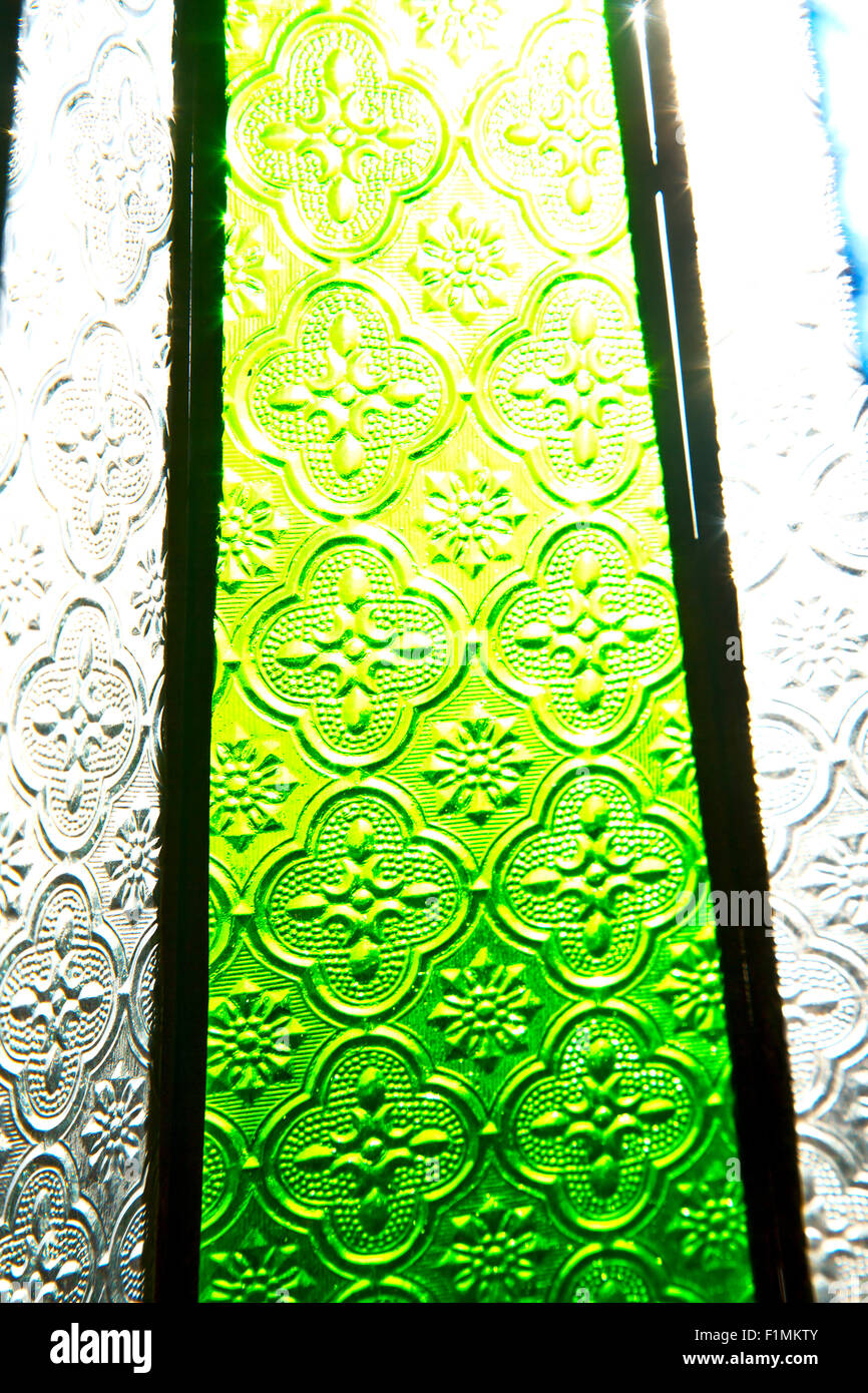 colorated glass and sun in morocco africa window and light Stock Photo ...