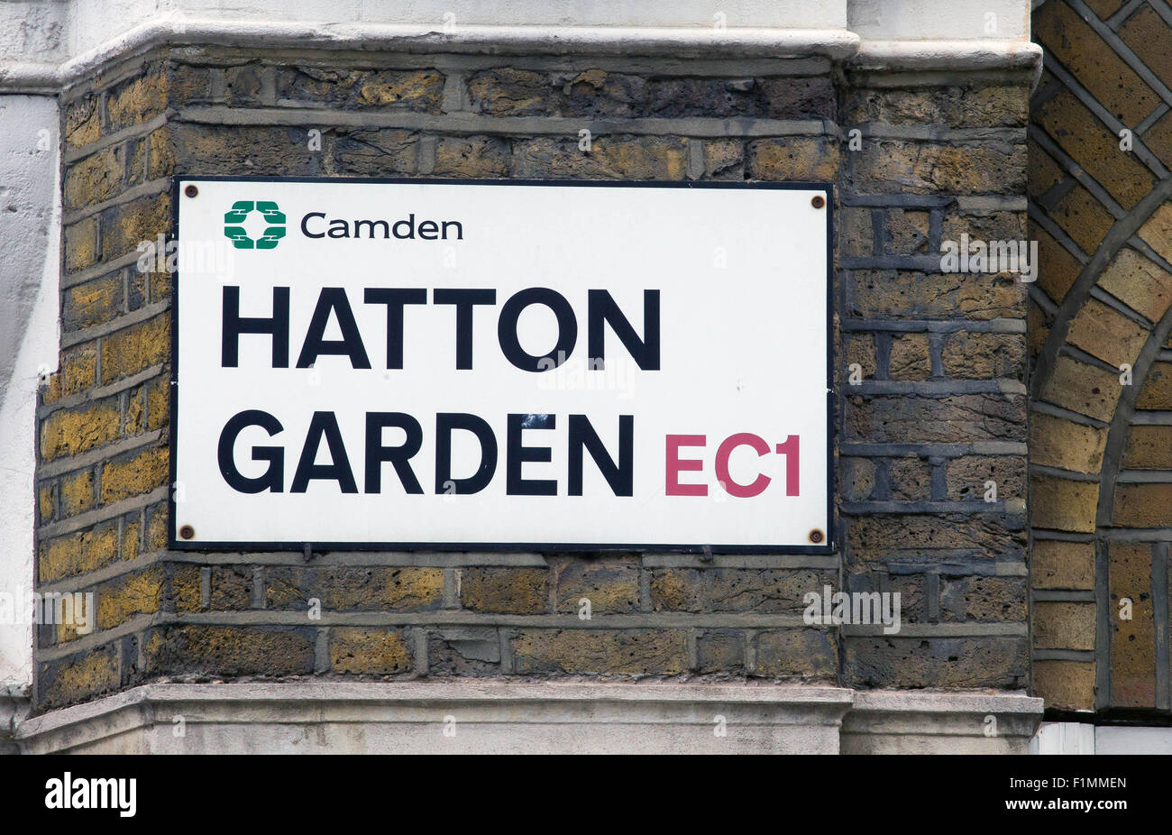 General View GV of Hatton Garden street sign, EC1 Stock Photo - Alamy