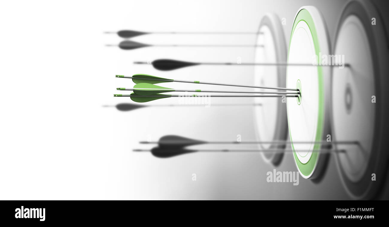 Three targets with focus on the one in the center and arrows hitting ...