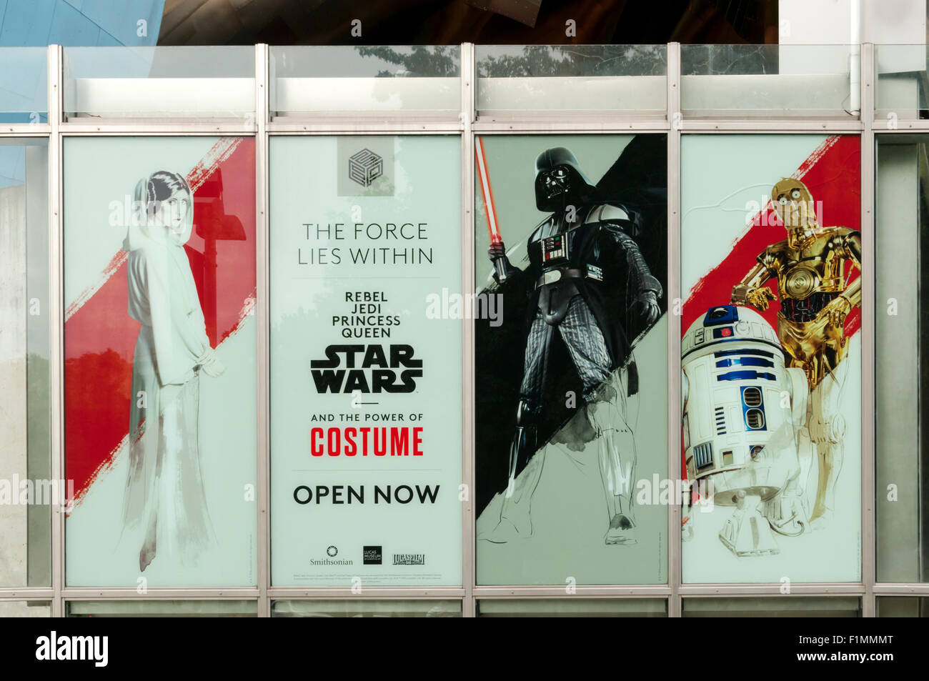 Advertisement for Star Wars costume exhibition outside EMP Museum at ...