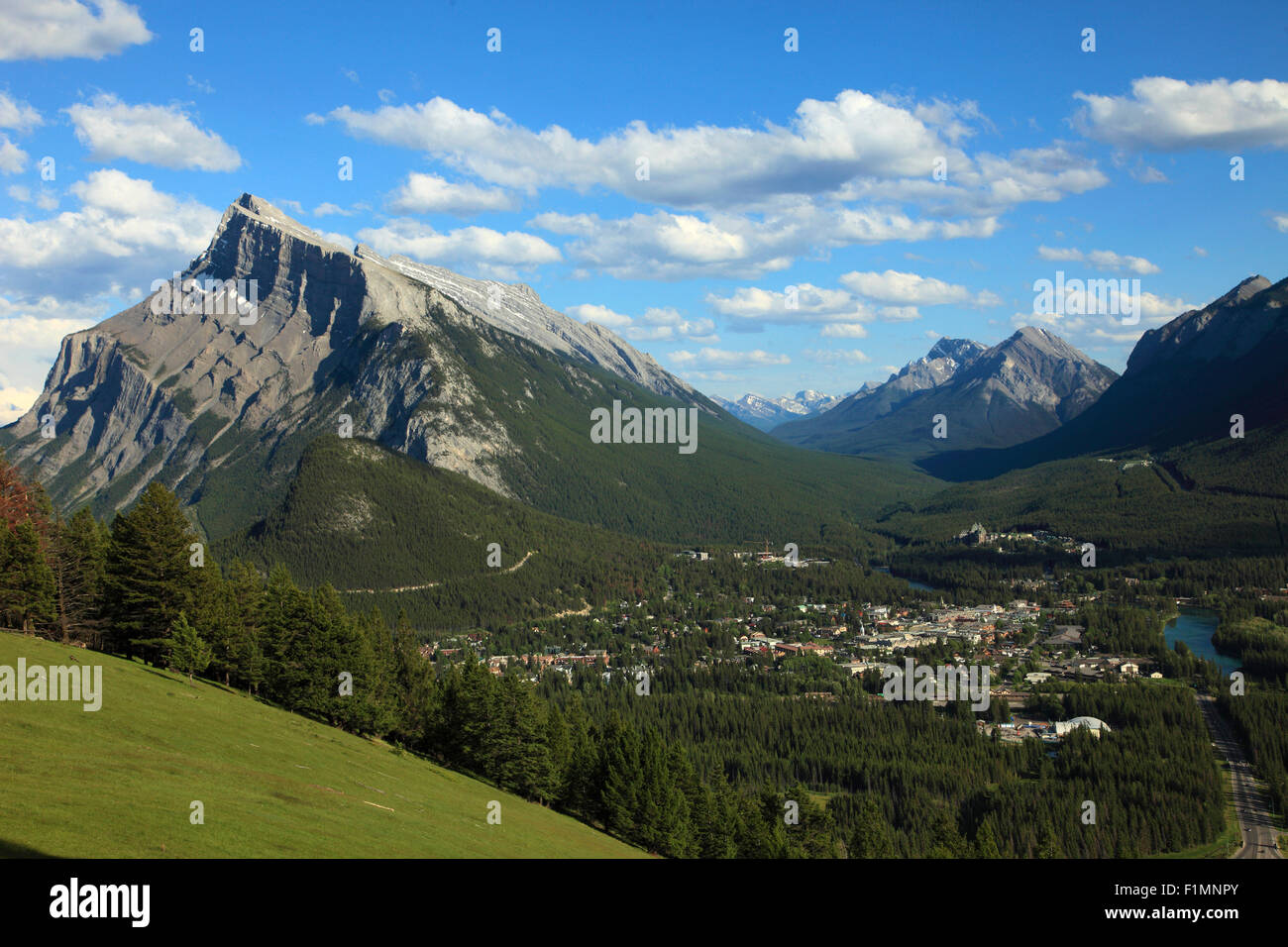 Canada, Alberta, Banff National Park, Mount Rundle, Banff townsite ...