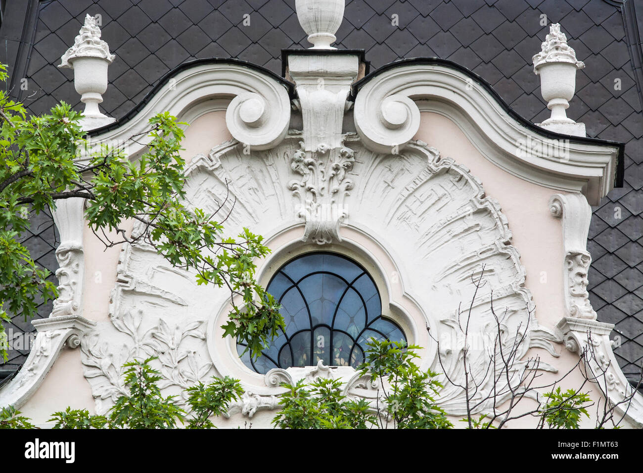 Architecture detail, vintage retro window with ornament, Art Deco, Sofia, capital of Bulgaria ...