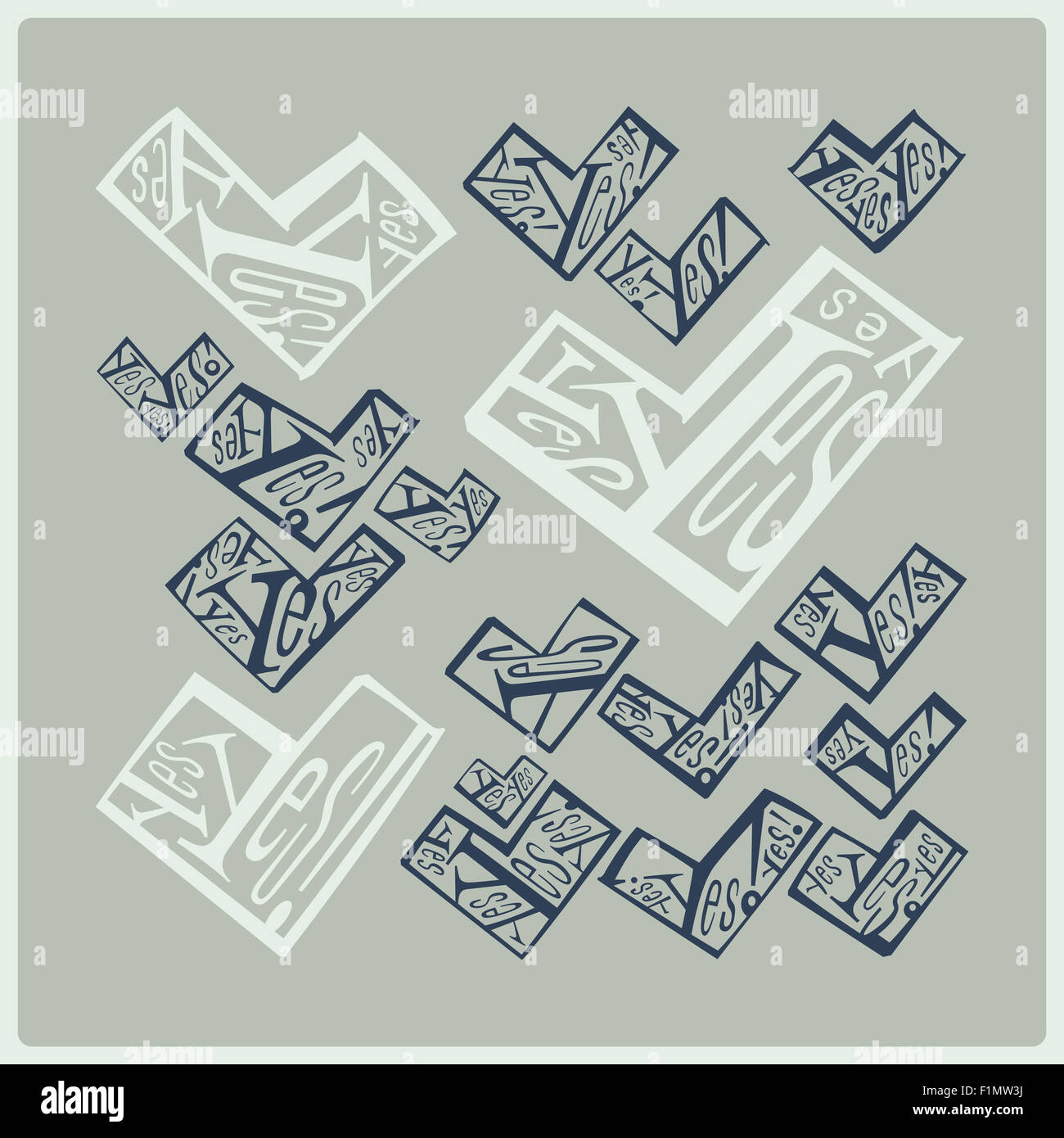Calligraphy of the word "Yes" inside of a confirmation mark as an ...